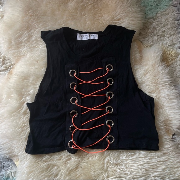 LF | Tops | Lf Black Neon Tiefront Cropped Muscle Tank | Poshmark